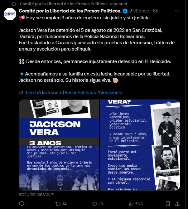 Preso político en El Helicoide: Activista Jackson Vera cumplió tres años sin juicio ni atención ...