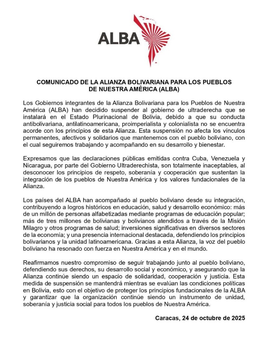 Alba suspendió a Bolivia por declaraciones de Rodrigo Paz contra ...
