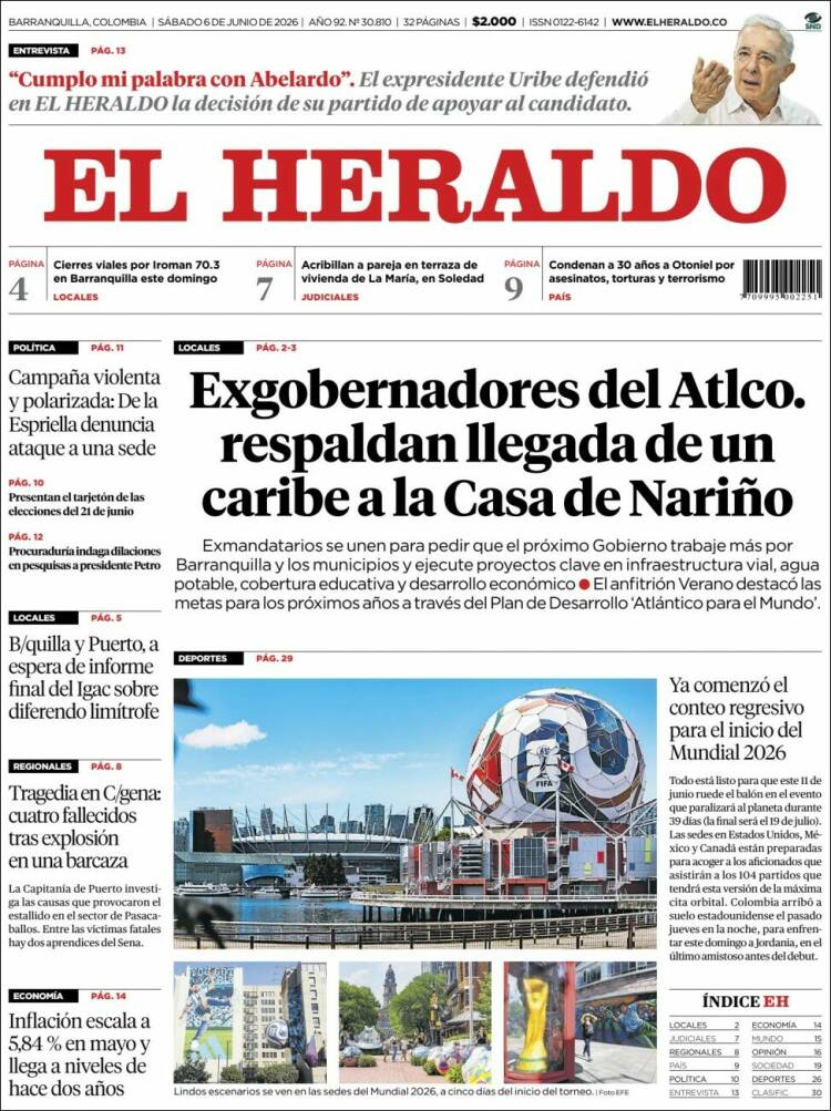 Portadas latinoamericanas de este 6 de junio de 2026
